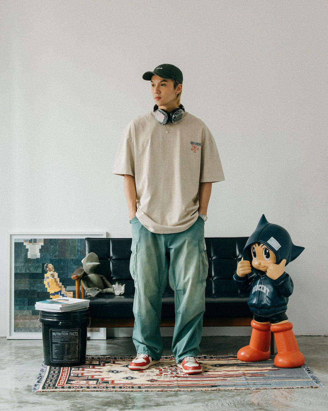 GROCERY PT-010 WASHED WIDE CARGO PANTS/ WASHED GREEN - GROGROCERY